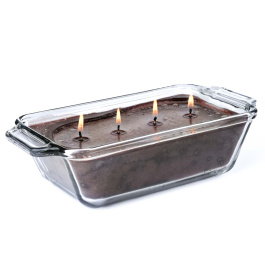Chocolate Fudge Scented 4 Wick Candle Made in Glass Loaf Dish