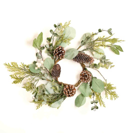 Mixed Foliage Pinecone 4 Inch Candle Ring