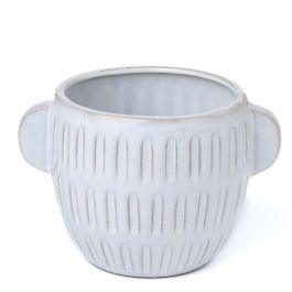 Gray Embossed Patterned Ceramic Pot With Handles